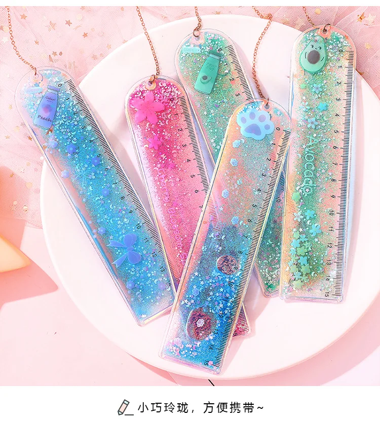 Cartoon Sequin Mermaid Print Glitter Ruler With a Pendant - KawaiiMerch.com
