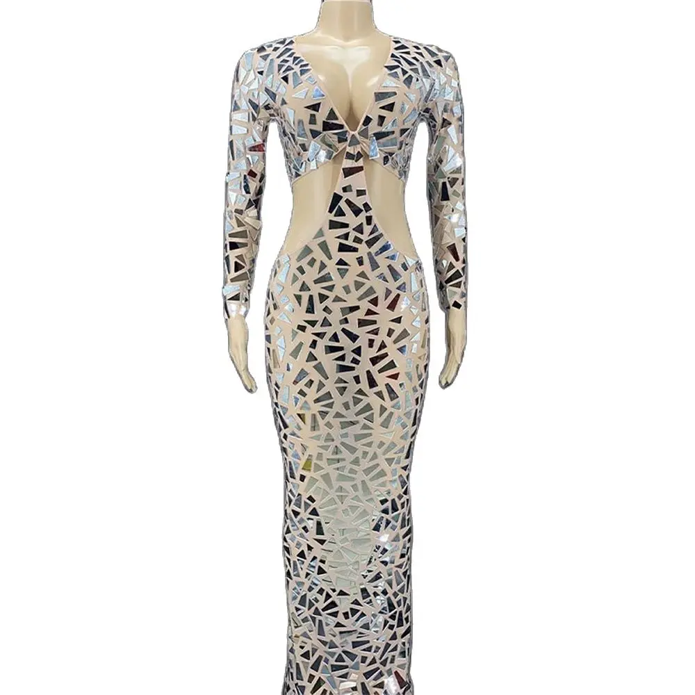 Club Transparent Mirror Dress Women Stretch Shining Silver Evening ...