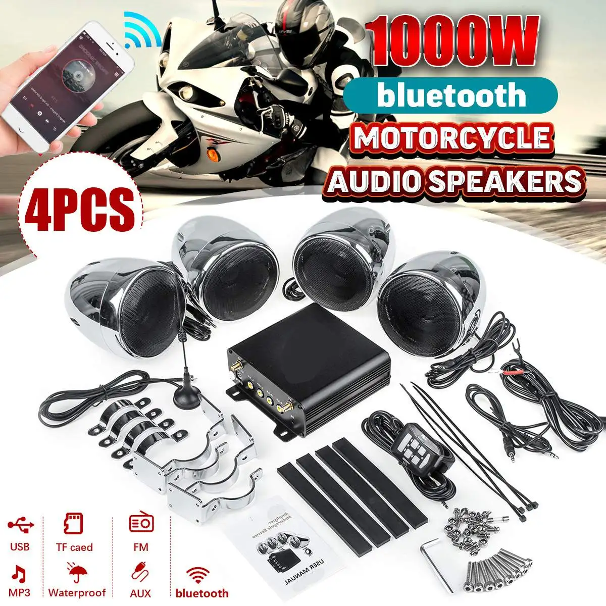 1000W bluetooth Verstärker 4 Lautsprecher Studio Audio Stereo System ...