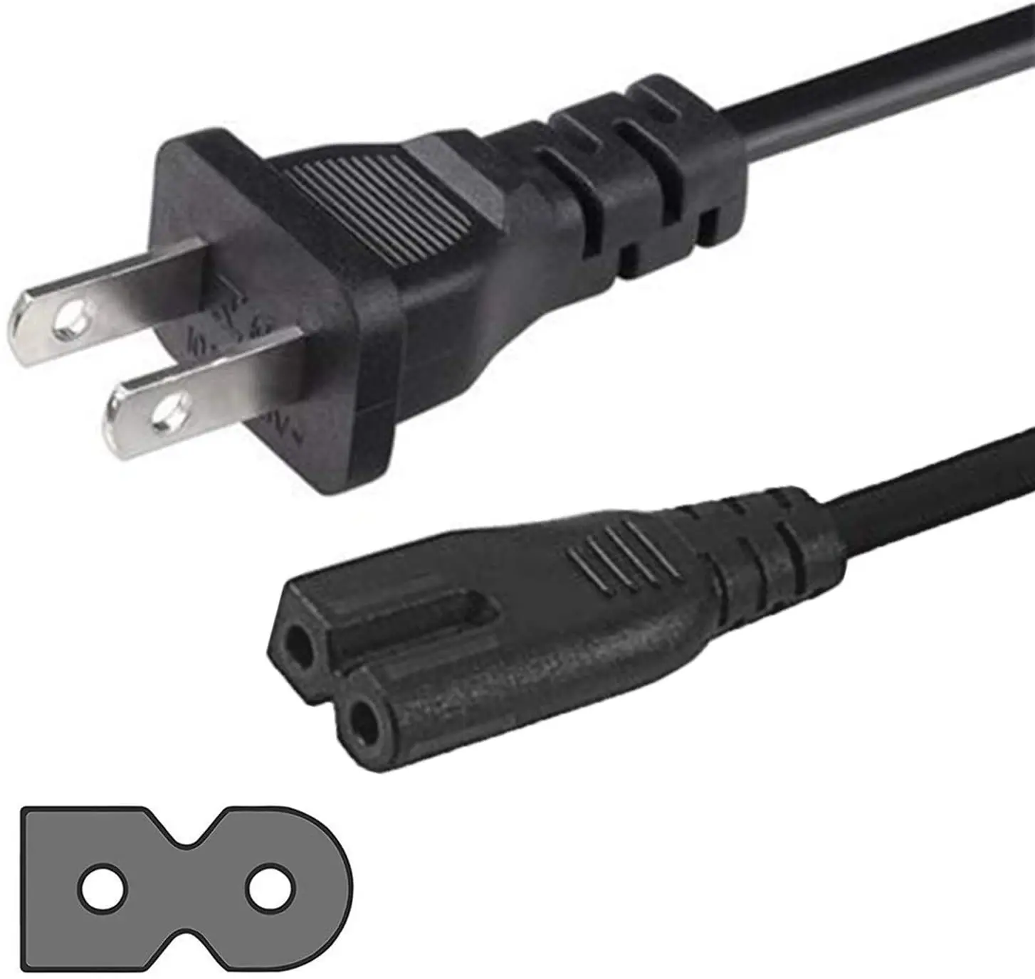 2-Prong-6Ft-Polarized-AC-Universal-Power-Cord-Compatible-For-Vizio-E-M ...