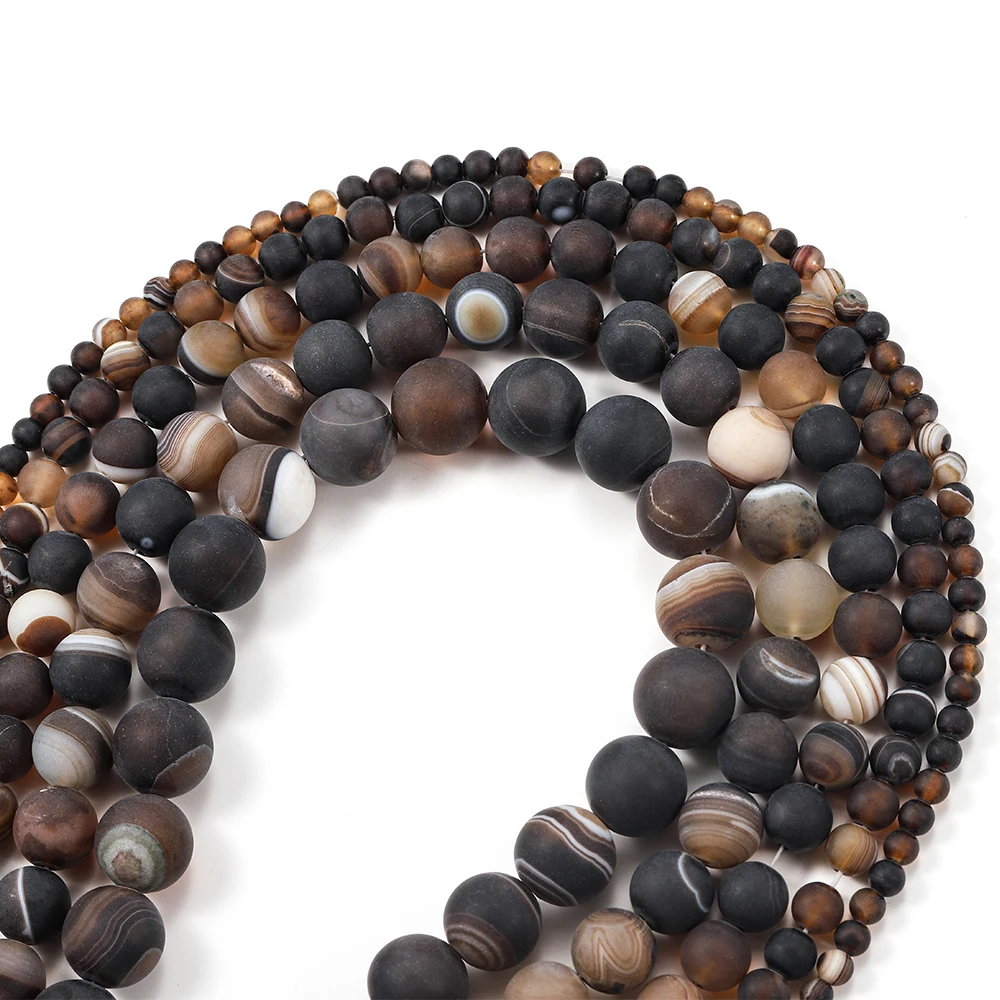 1strand 4-12MM Natural Matte Coffee Brown Stripe Agates Beads Frosted ...