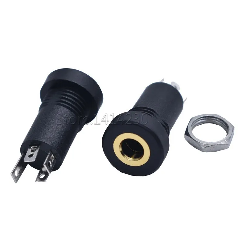 10PCS 3.5mm Audio Socket 4 Pole Black Panel Mount Gold Plated With Nuts ...