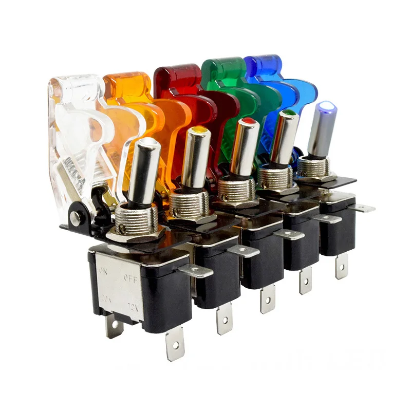 5PCS-12V-Illuminated-LED-Toggle-Switch-SPST-with-Safety-Aircraft ...