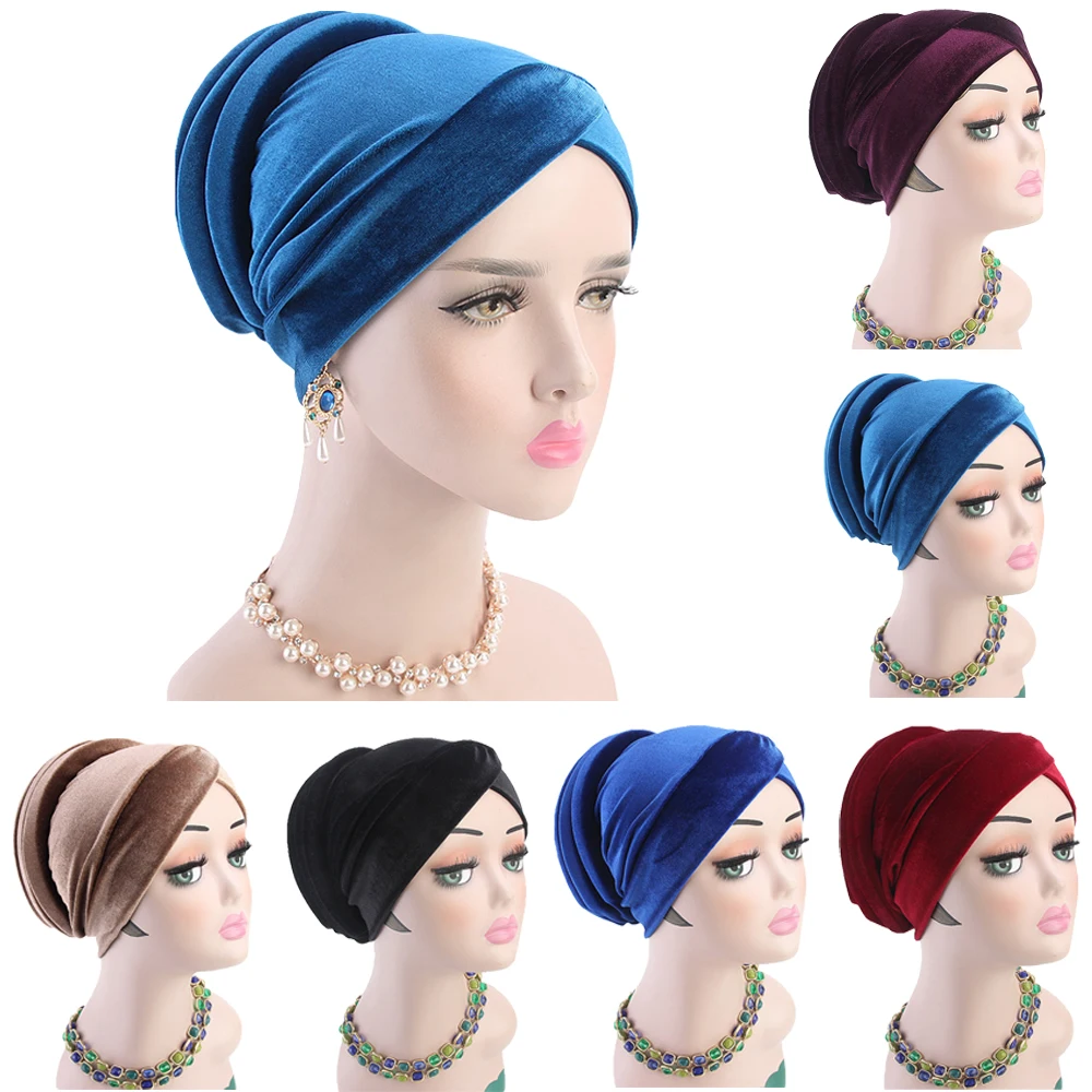 Women Velvet Muslim Cap Turban Headscarf With Pearl Middle East ...