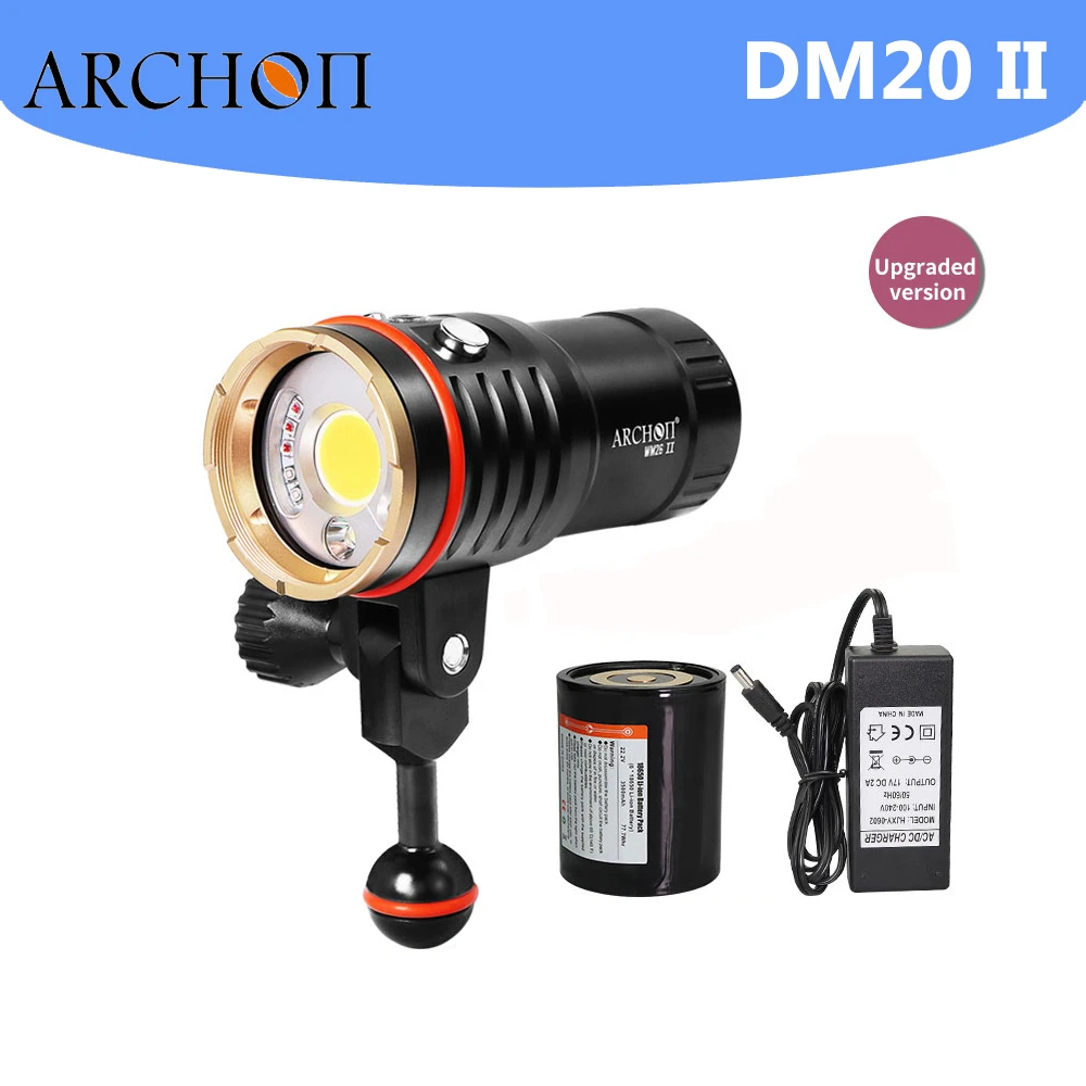 ARCHON DM20 II Diving Flashlight 6000LM HD Video Spotlight Red UV Fill ...