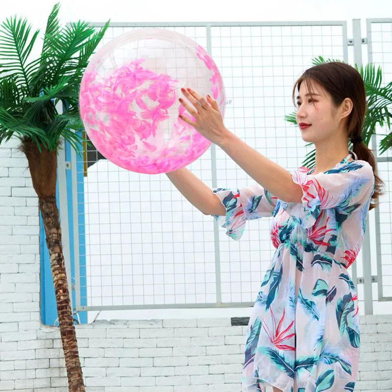 Inflatable Transparent Feather Filled Beach Ball Children Kids Playing ...