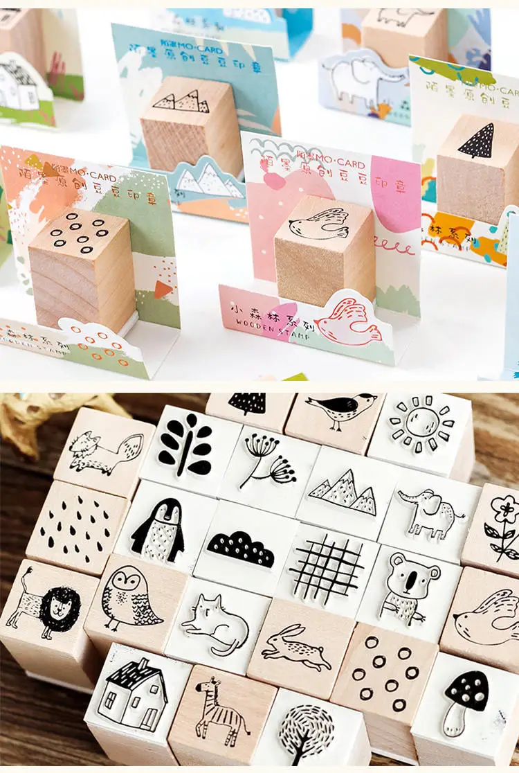 1 шт. маленькая лесная серия деревянная печать мультфильм милые ...