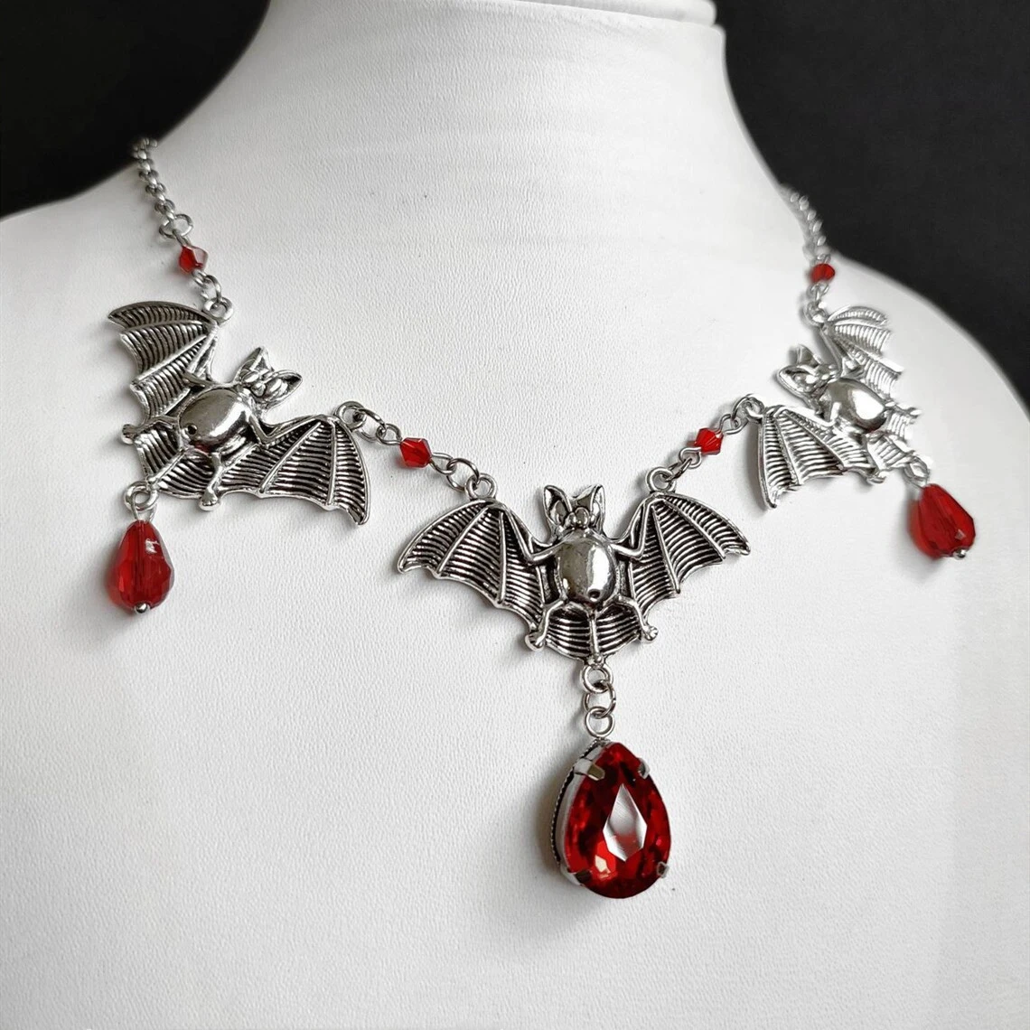 1pc New Halloween Vampire Bat Necklace with Bloody Red Crystals Ladies ...