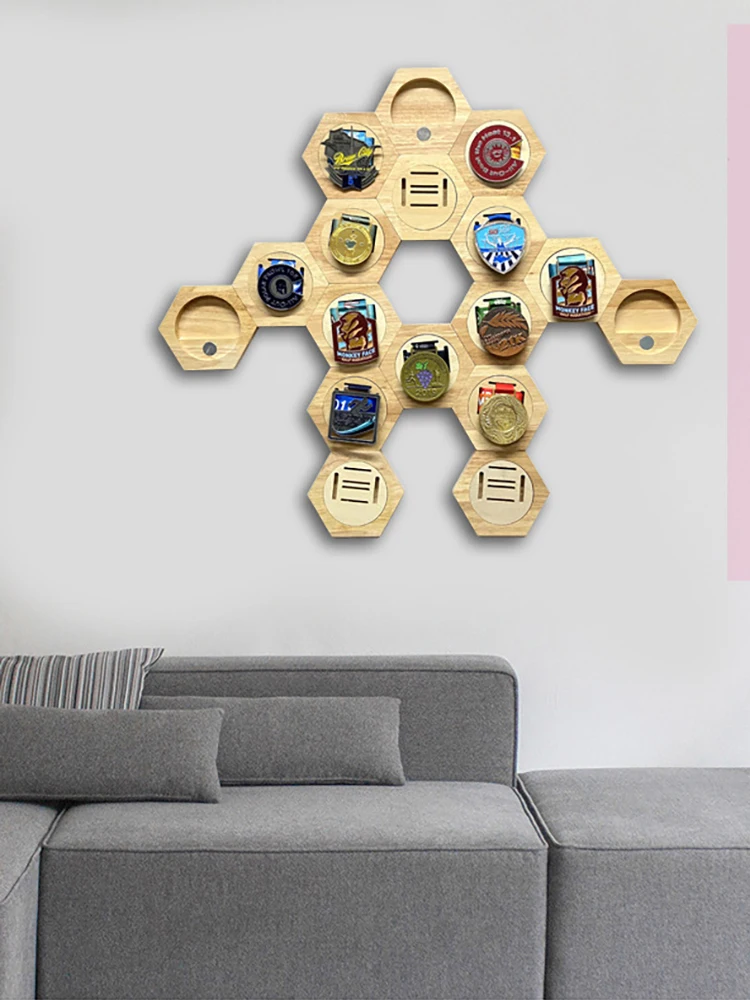 Medal-Display-Stand-Water-Drop-shaped-Wooden-Medal-Rack-Honeycomb ...