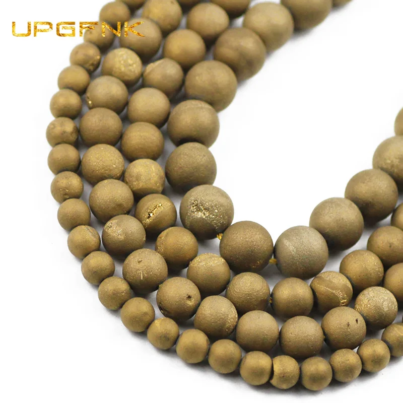Gold-Color-Natural-Metallic-Coated-Druzy-Agates-Round-Spacer-Loose ...