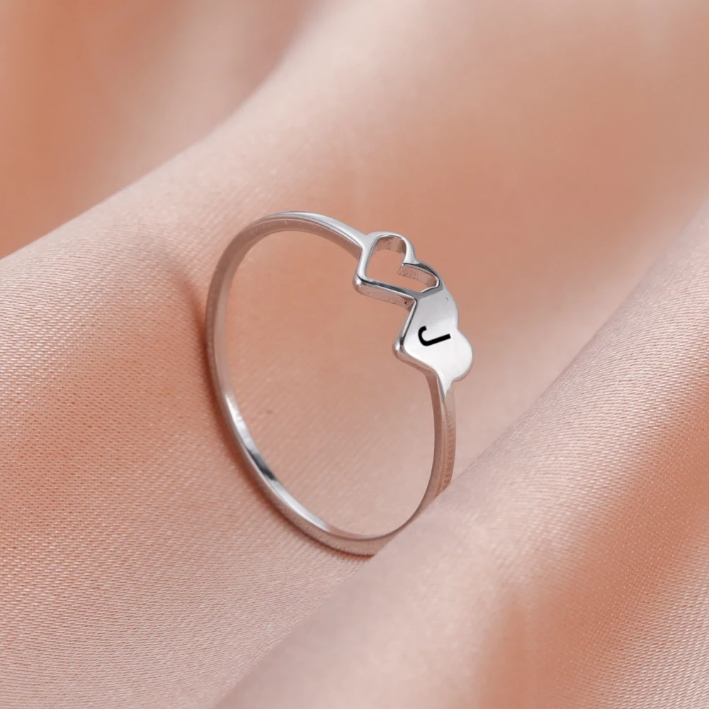 COOLTIME-Initial-Letter-Rings-for-Women-Girls-Double-Hearts-Stainless ...
