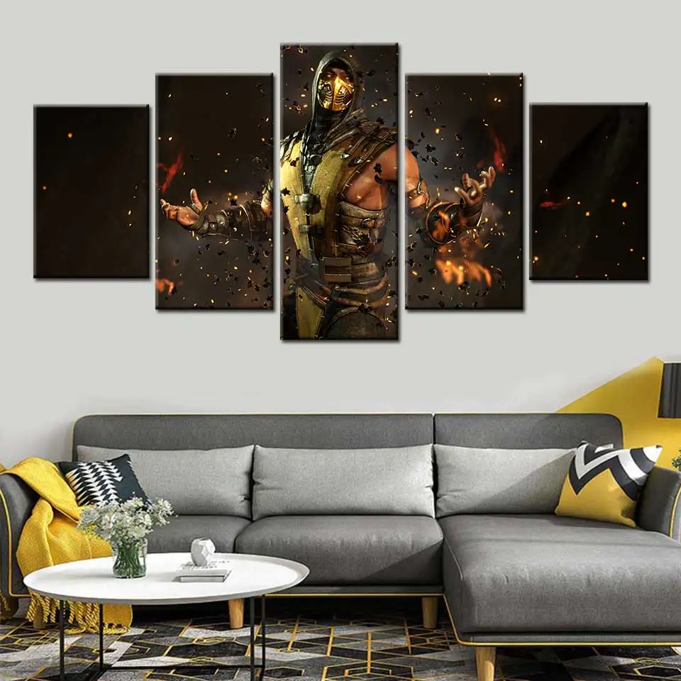 5 Panels Mortal Kombat X Scorpion Character Canvas Painting Wall Art ...