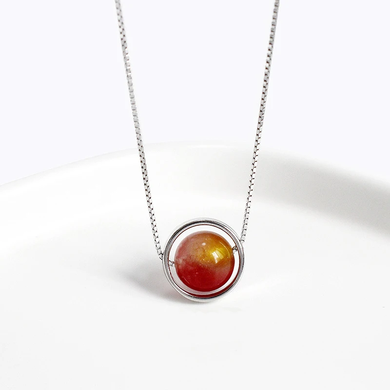 Collar de plata de ley 925 con Calcedonia roja sandía para mujer ...