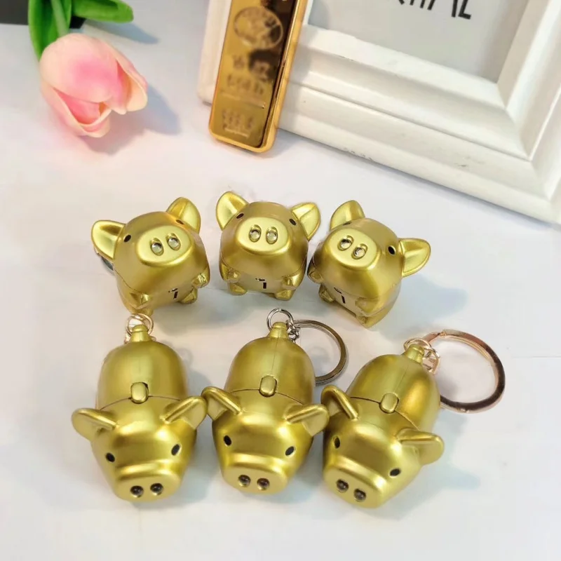 Cartoon Cute Pig Keychain Personality Luminous Sound Gold Pig Car ...