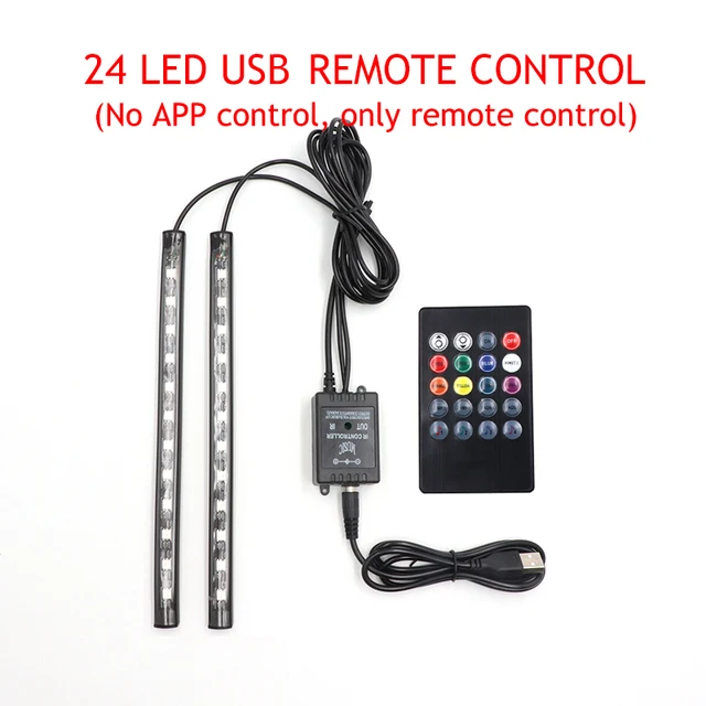 LED Car Foot Light Ambient Lamp With USB Wireless Remote Music Control ...
