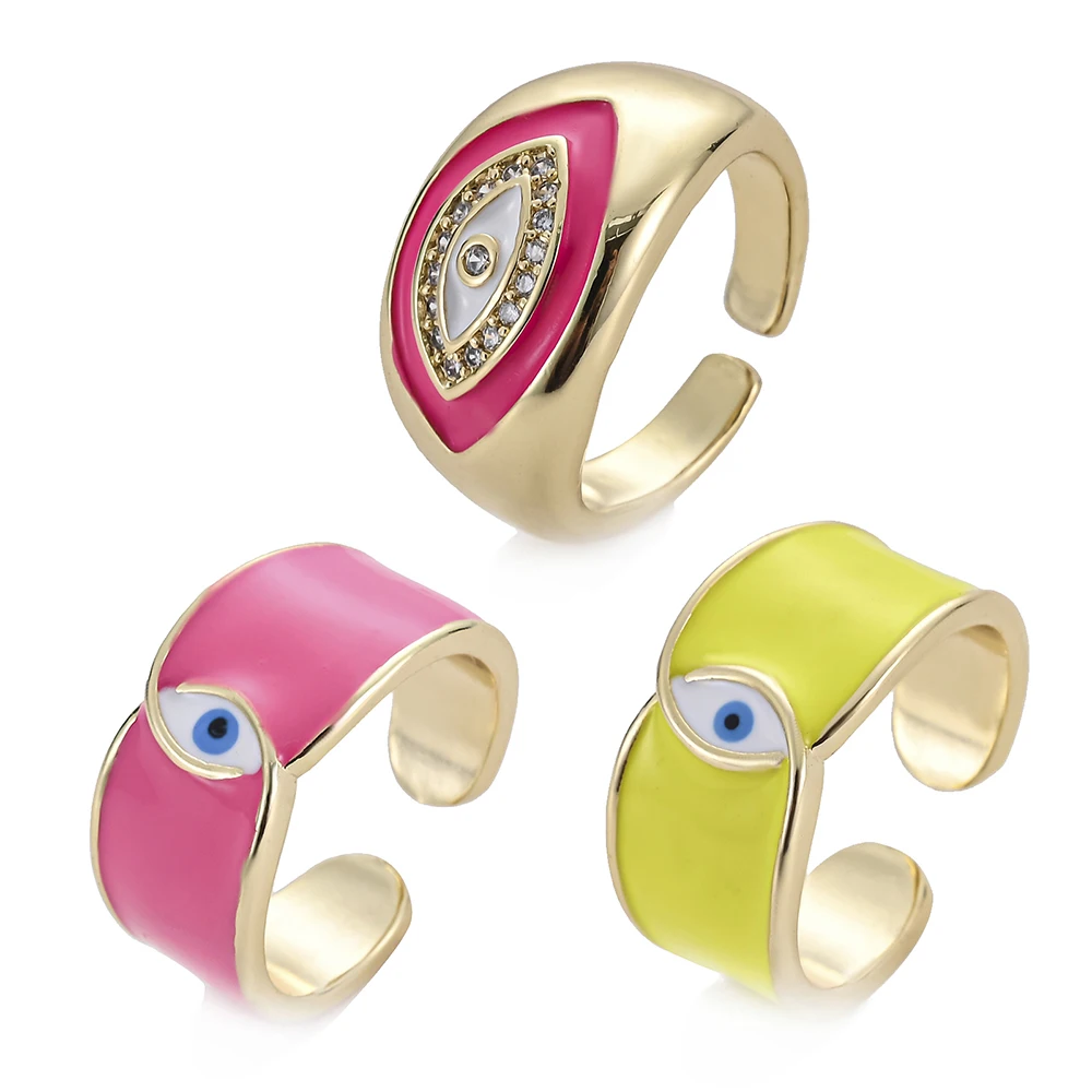 Pipitree Enamel Ring Jewelri Punk Rock Chunky Wide Cz Turkish Evil Eye ...