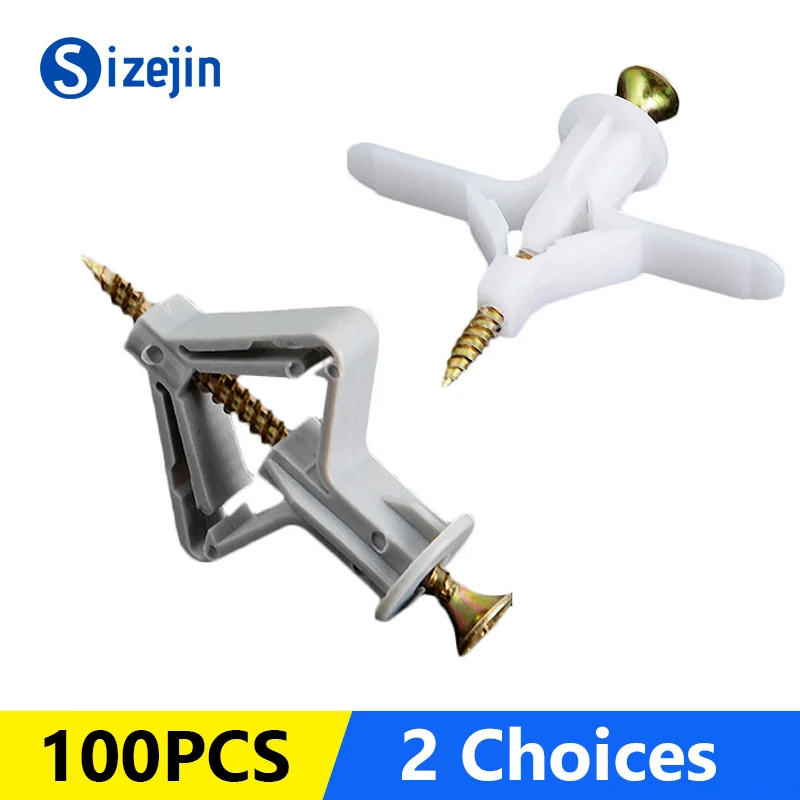 100pcs-Plastic-Anchors-Kit-Self-Drilling-Screw-Gypsum-Board-Wall ...