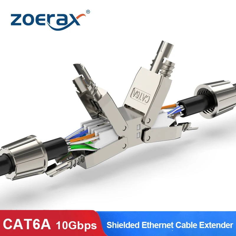 Zoerax cat6a cat7 cabo extensor adaptador de junção rj45 conector caixa ...