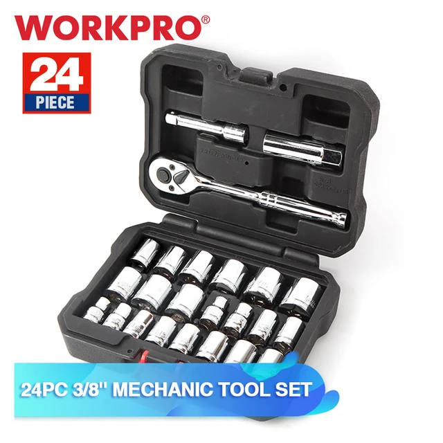 WORKPRO 24PCS Tool Set Wrench Socket Set 3/8" Ratchet Wrench Socket Spanner 14-64pcs