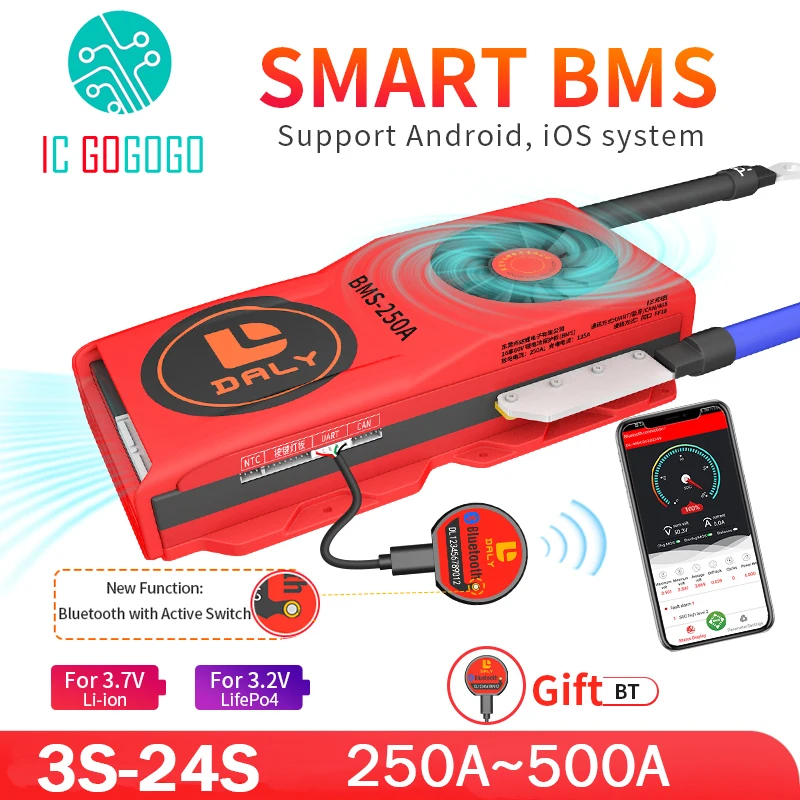 DALY Smart with Cooling fan 4S 8S 16S 20S 300A Li ion lifepo4 Battery ...