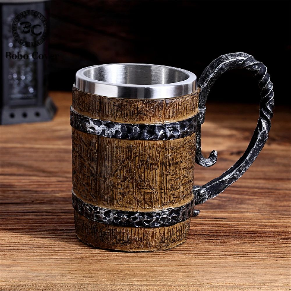 Vikings-Vintage-Style-Stainless-Steel-Beer-Mug-Medieval-Pirate-Wooden ...