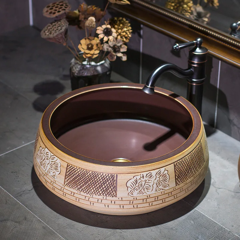Traditional Chinese Cloakroom Counter Top Porcelain Wash Basin Bathroom ...