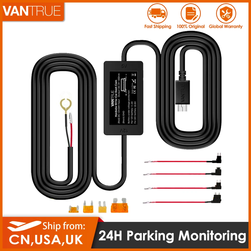 Vantrue Dash Cam Hardwire Kit-12/24v To 5v Mini Usb & Circuit Fuse ...
