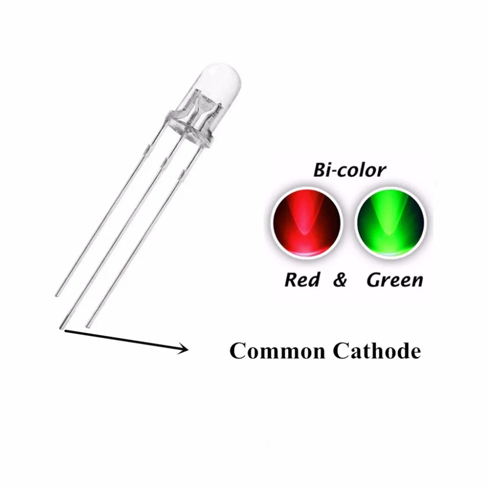 100PCS, 5MM Red + Green, Dual Color LED, Common Cathode, Water Clear ...