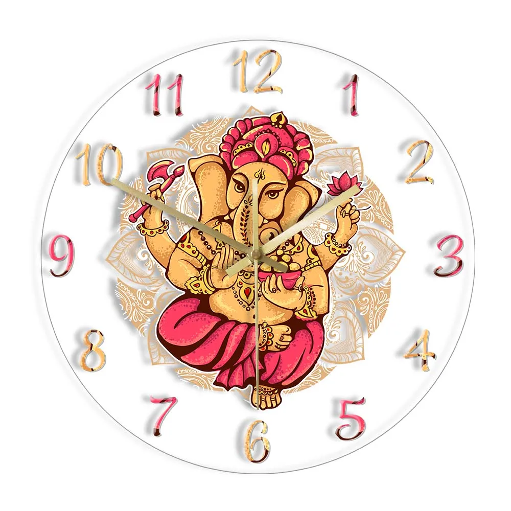 Lord Ganesh Wall Clock Traditional Indian Home Decor God Mantra Watch ...