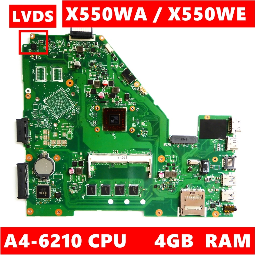 X550WA A4 6210CPU 4 ギガバイトram asus X550WE X550W D552W X552WEノートパソコンのマザー ...