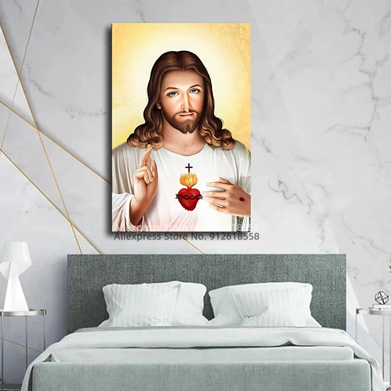 Catholic Image Sacred Heart Of Jesus Poster Canvas Print Wall Art ...