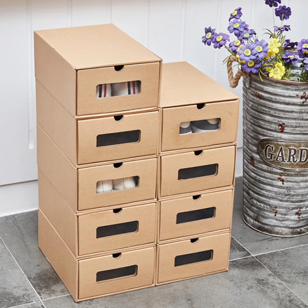 1PCS Shoe Box Thickened Kraft Cardboard Box Dustproof Transparent