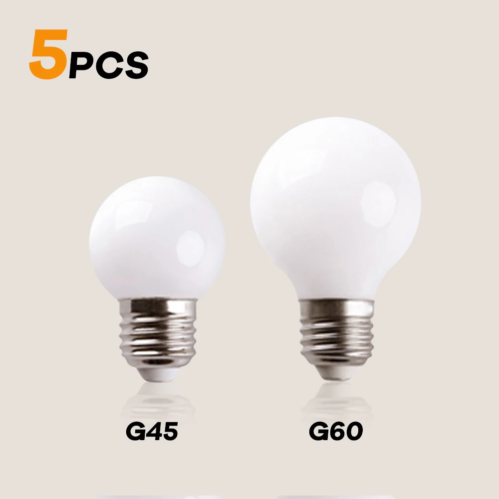 5PCS/Lot G45 G60 Milky Glass Globe LED Bulb E14 E27 5W Edison Ball ...