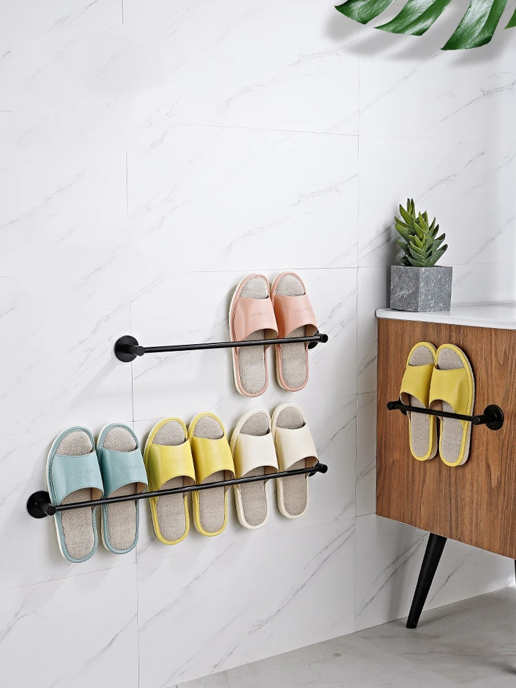 Slipper Rack Towel Hanger Wall Mounted Shoes Storage Rack Punch Free ...