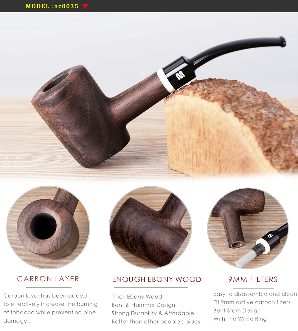 Pipe,pipe à fumer en bois avec outils gratuits,ensemble fait à la main ...