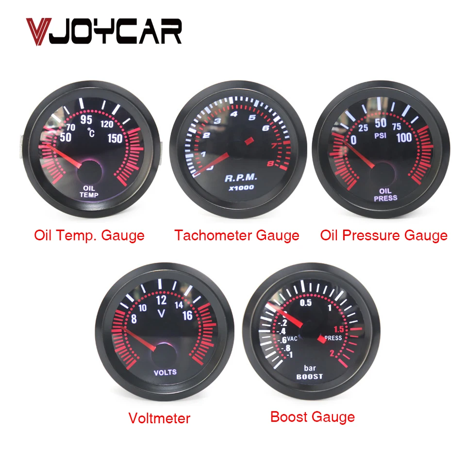 Vjoycar 2" 52mm Rpm Meter Led Car Auto Tachometer Gauge Voltmeter Turbo ...