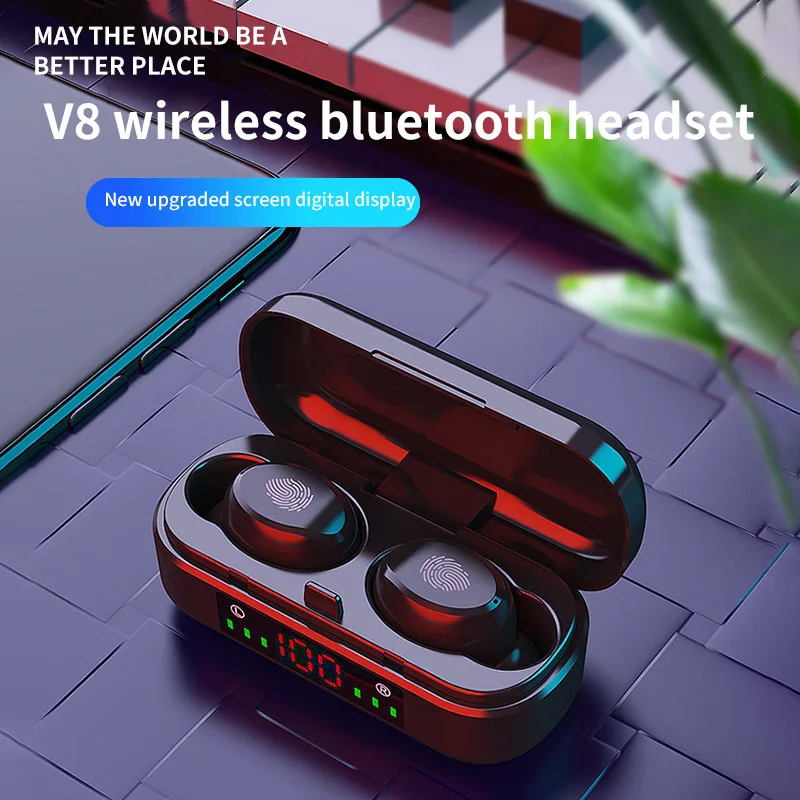 V8 TWS Wireless Earphones Bluetooth 5.0 Headset Mini Stereo Headphones ...