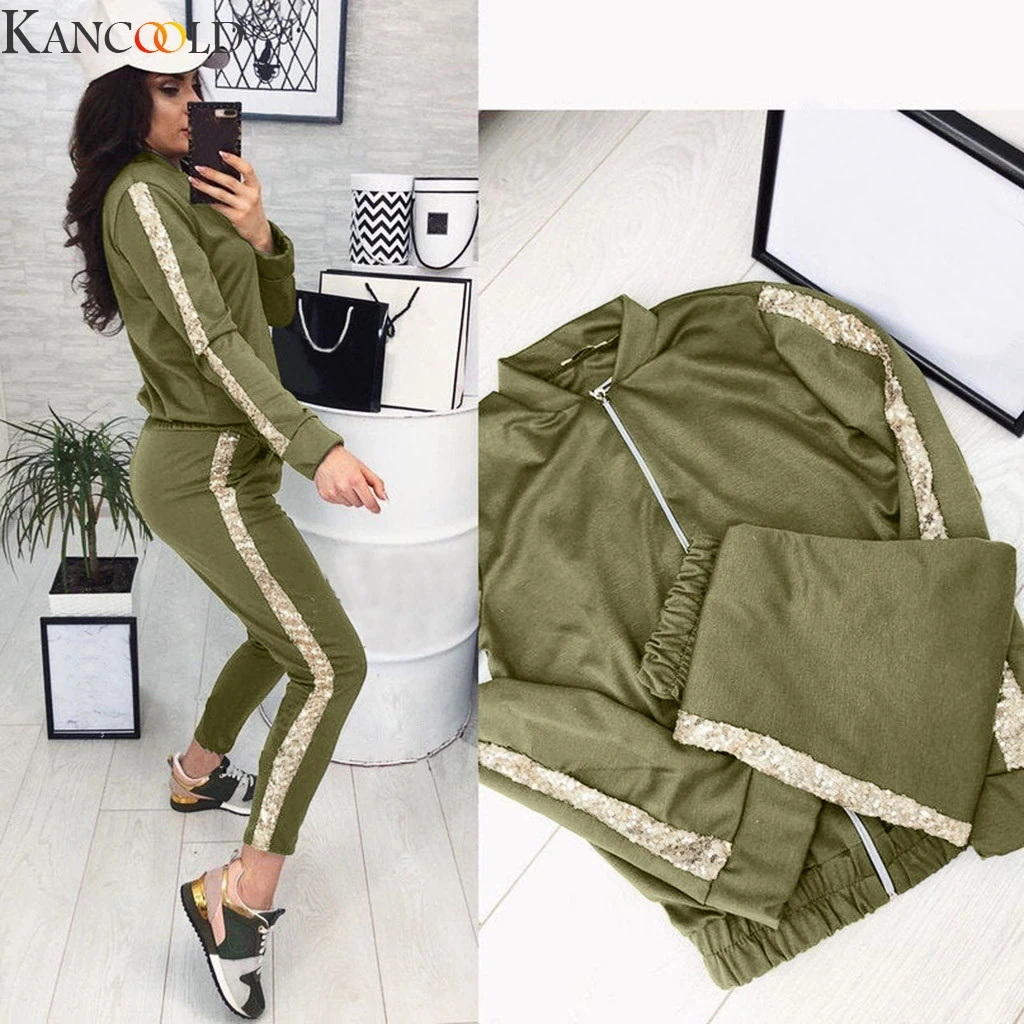 KANCOOLD, женский спортивный костюм, повседневная куртка с пайетками ...