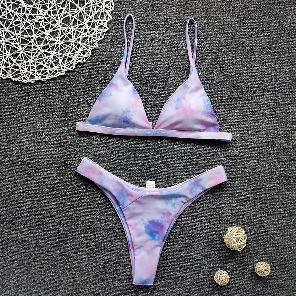 2020 Sexy Tie Dye Thong Micro Bikinis Women Swimsuits Solid Push Up ...