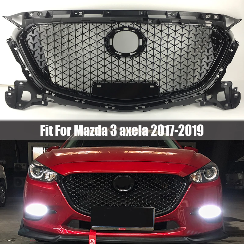 For Mazda 3 Axela 2017 2018 2019 gloss black honeycomb grille ABS Front ...