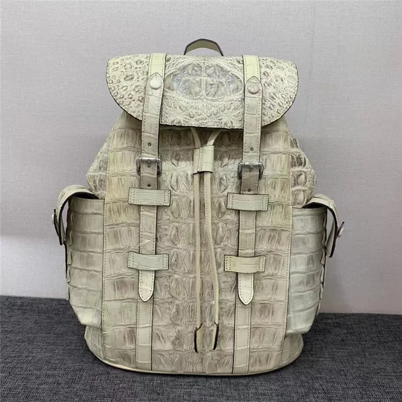 Authentic Real True Crocodile Skin Male White Casual Travel Backpack ...