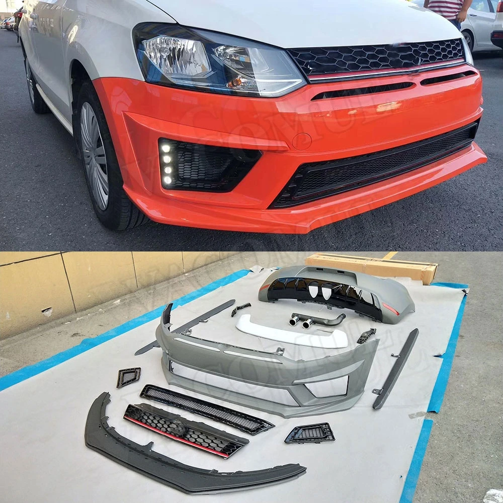 PP-Material-Wide-Body-Kits-Front-Rear-Bumper-lip-Spoiler-for-VW-Polo-to ...