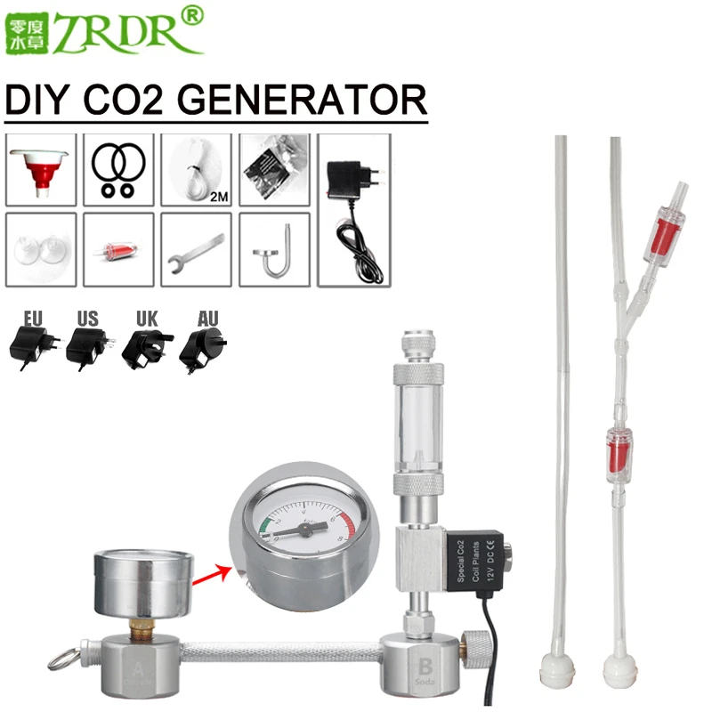 ZRDR Aquarium DIY CO2 generator system kit CO2 generator, bubble counter diffuser with solenoid ...
