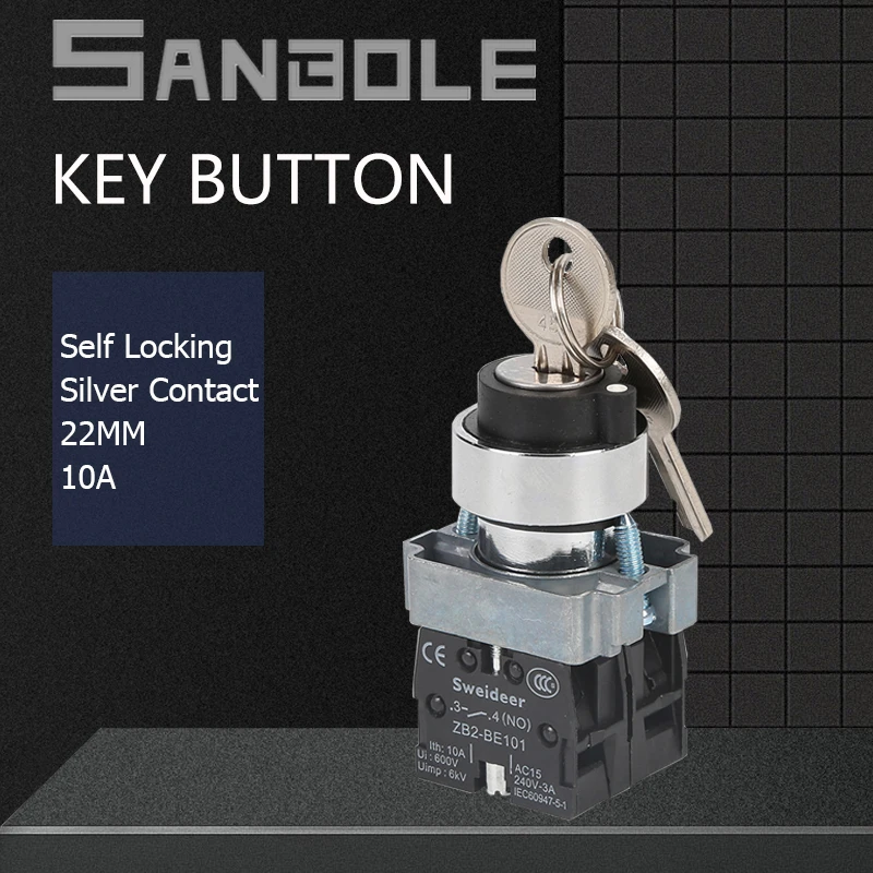 Key Rotary Switch Push Button 22mm Knob Lock Latching Metal Circle NO ...
