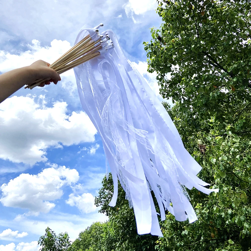 Varitas de cinta personalizadas para boda, cintas de hadas giratorias, palo con campana ...