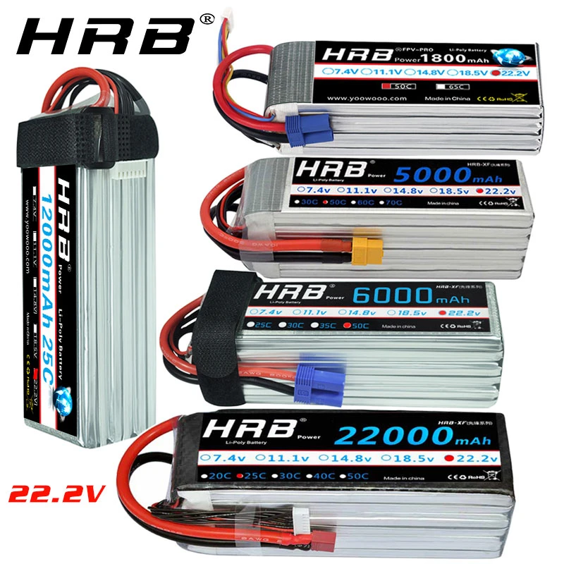 Hrb 6s Lipo Battery 22.2v 5000mah 6000mah 4s 2200mah 3300mah 4200amh 12000mah 22000mah Rc Lipo ...