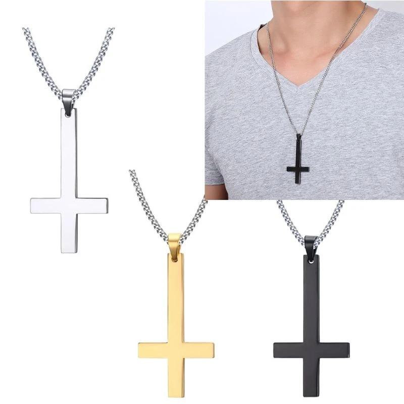 1pc Dainty Stainless Steel Upside Down Cross Necklace For Men Inverted ...