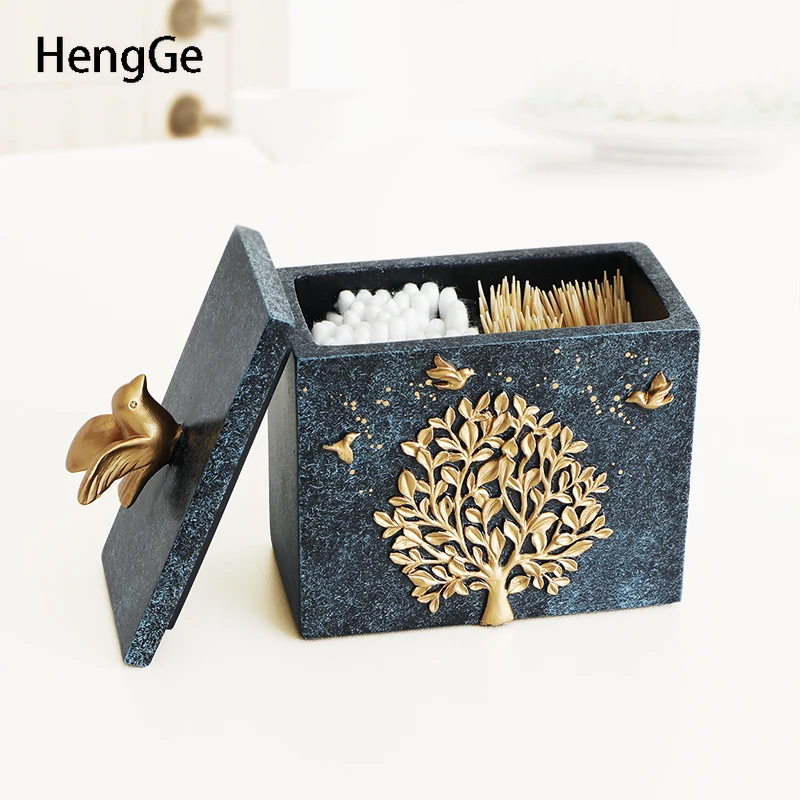 Simplicity-Toothpicks-Holder-Resin-Gold-Leaves-Little-Bird-Relief-Home ...