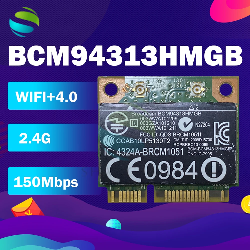 BroadCom BCM94313HMGB BCM4313 하프 미니 PCI e 150Mbps Bluetooth4.0 WLAN 카드 ...