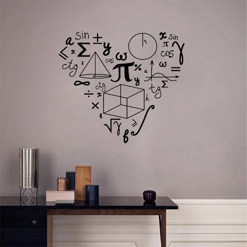 Math Symbol Wall Decal Mathematics Love Shape Vinyl Mural Student Teen ...